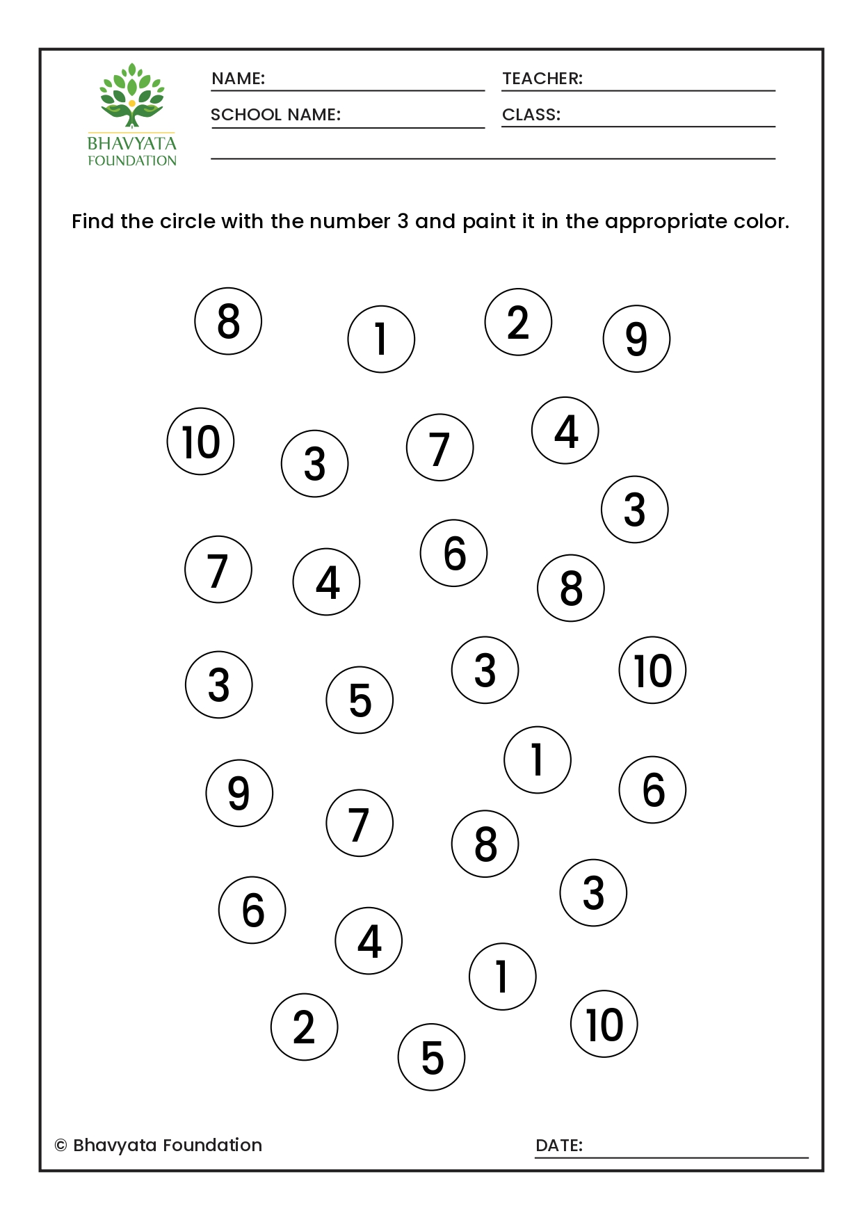 A1M2W1D2-Maths(Number Worksheet 3) – Bhavyata Foundation
