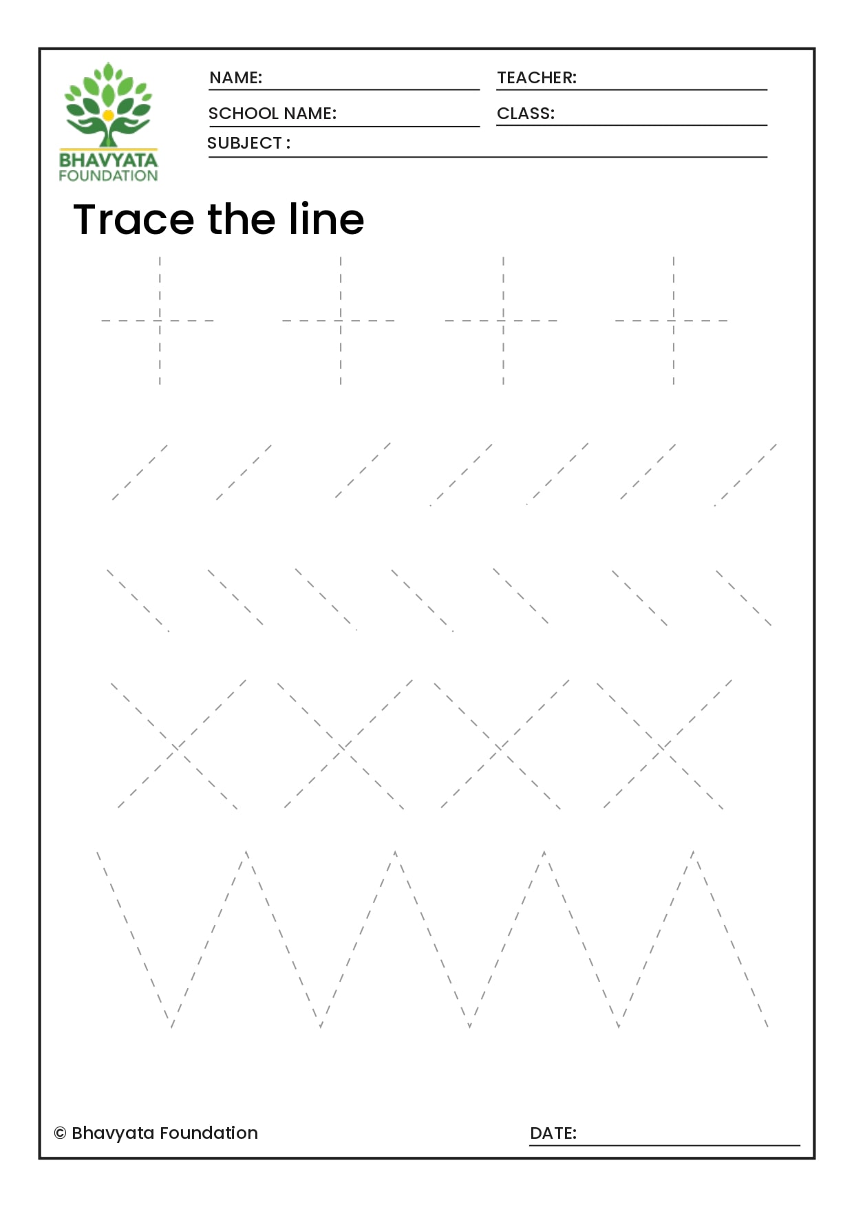 A1W1D5-Fine Motor Skill(Tracing Worksheet) – Bhavyata Foundation