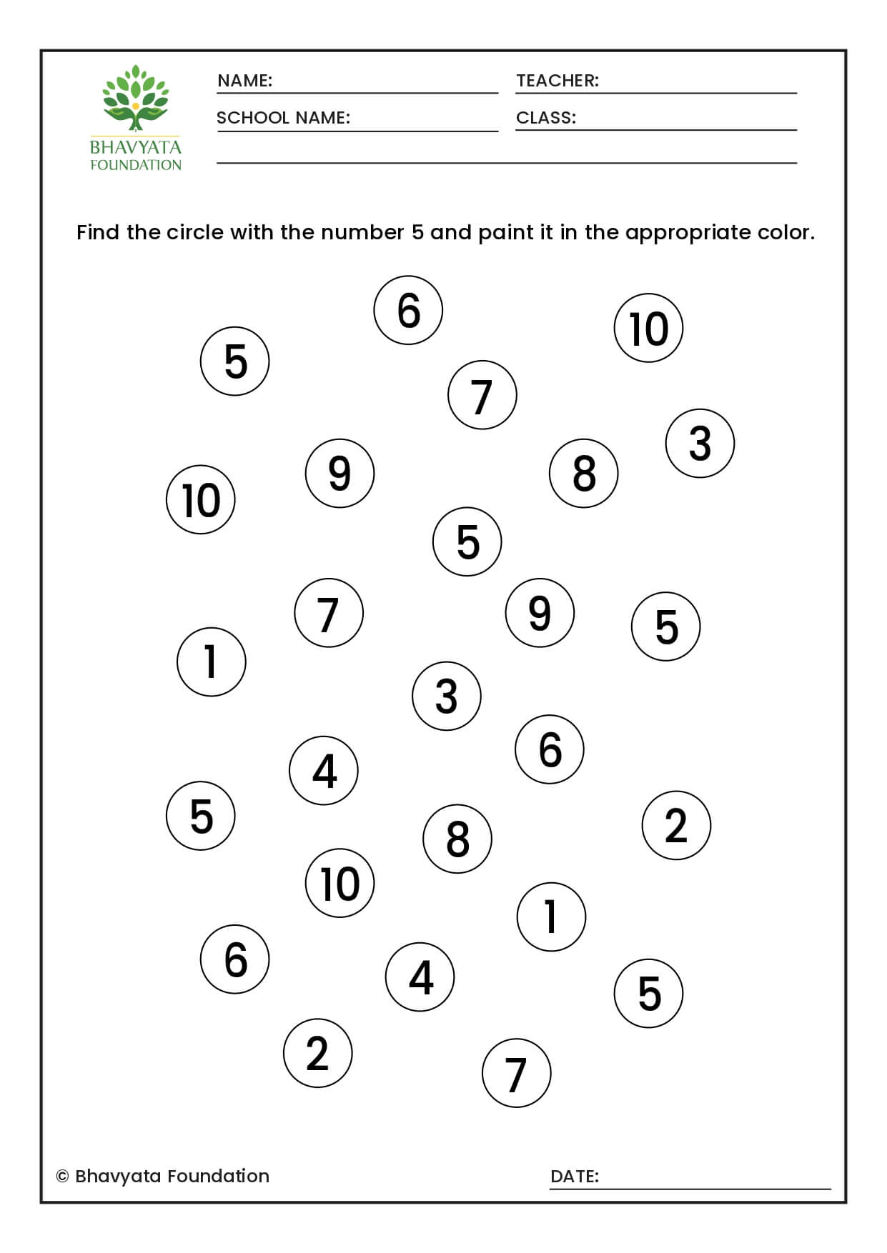 A1M3W1D2-Maths(Number Worksheet 5) – Bhavyata Foundation