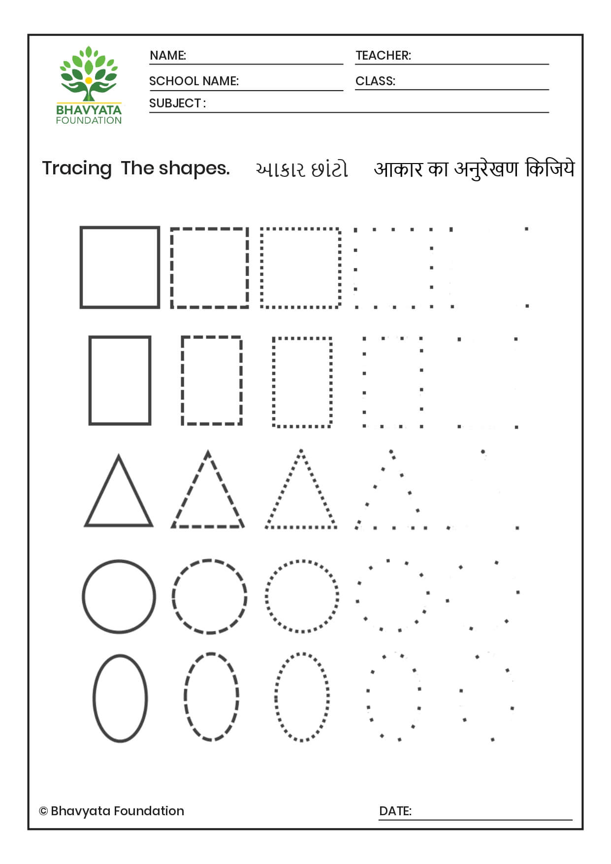 A1M7W1D4-Math(Tracing Worksheet) – Bhavyata Foundation